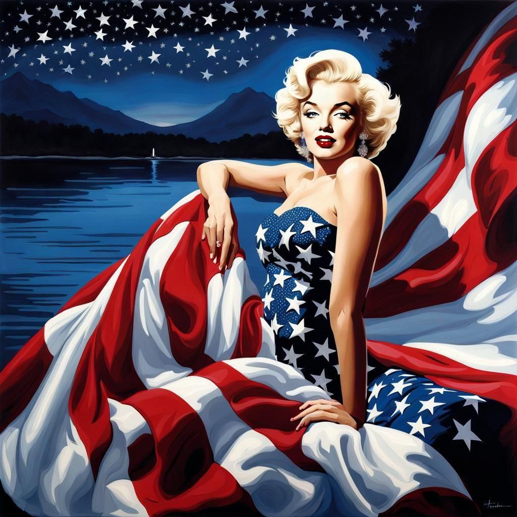 Marilyn Monroe in an American flag dress celebrating independence day ...