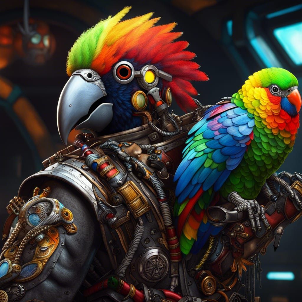 Rainbow Lorikeet Pirate With Pet Lorikeet - AI Generated Artwork - NightCafe Creator