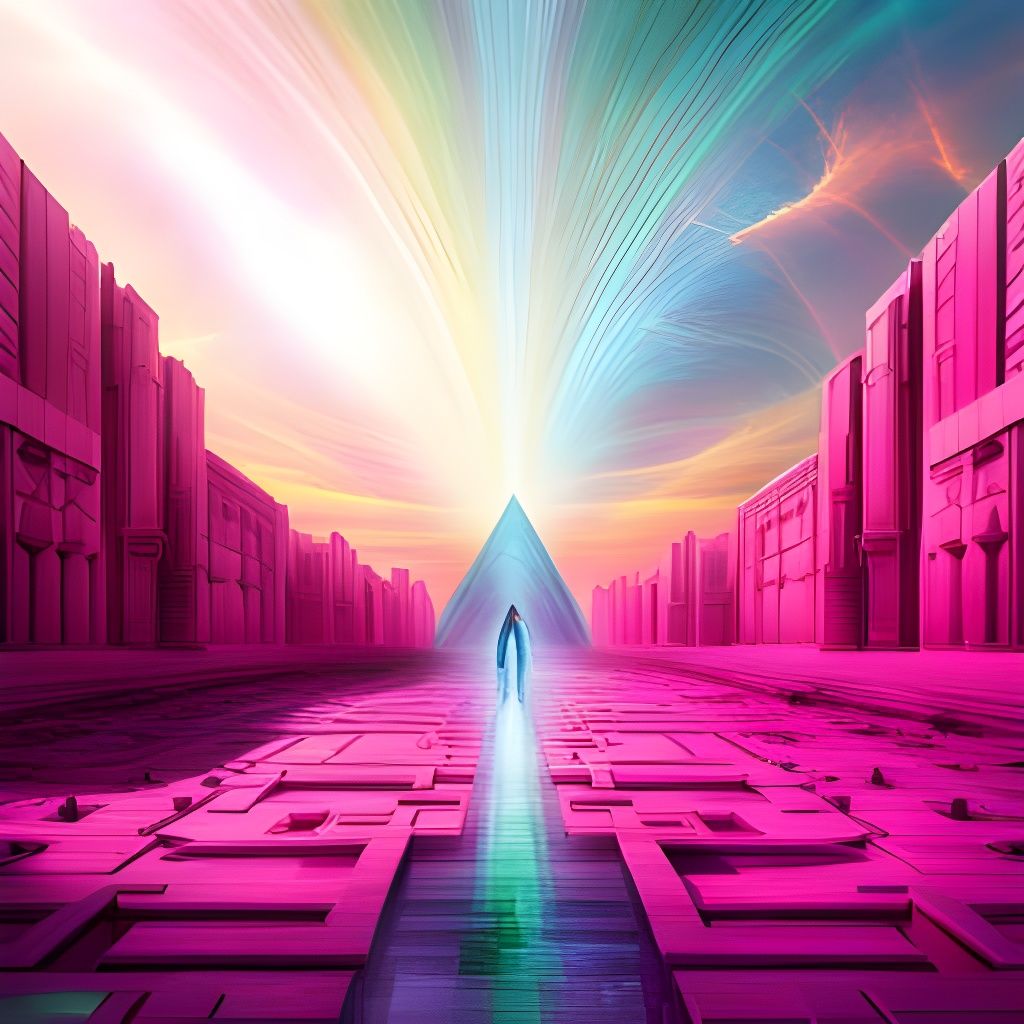 A shimmering portal unveils an alternate realm of unearthly hues ...