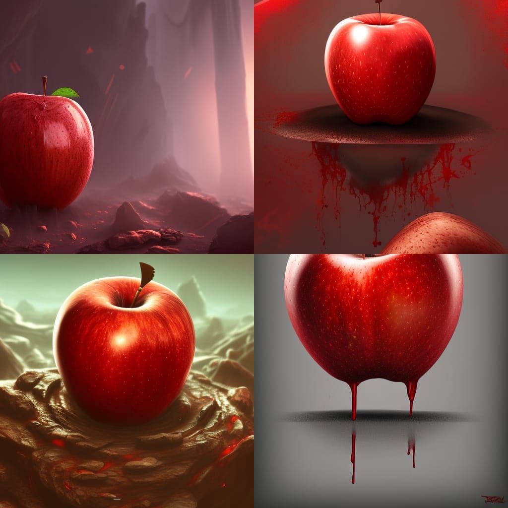 a blood-red apple with a bite out of it - AI Generated Artwork ...