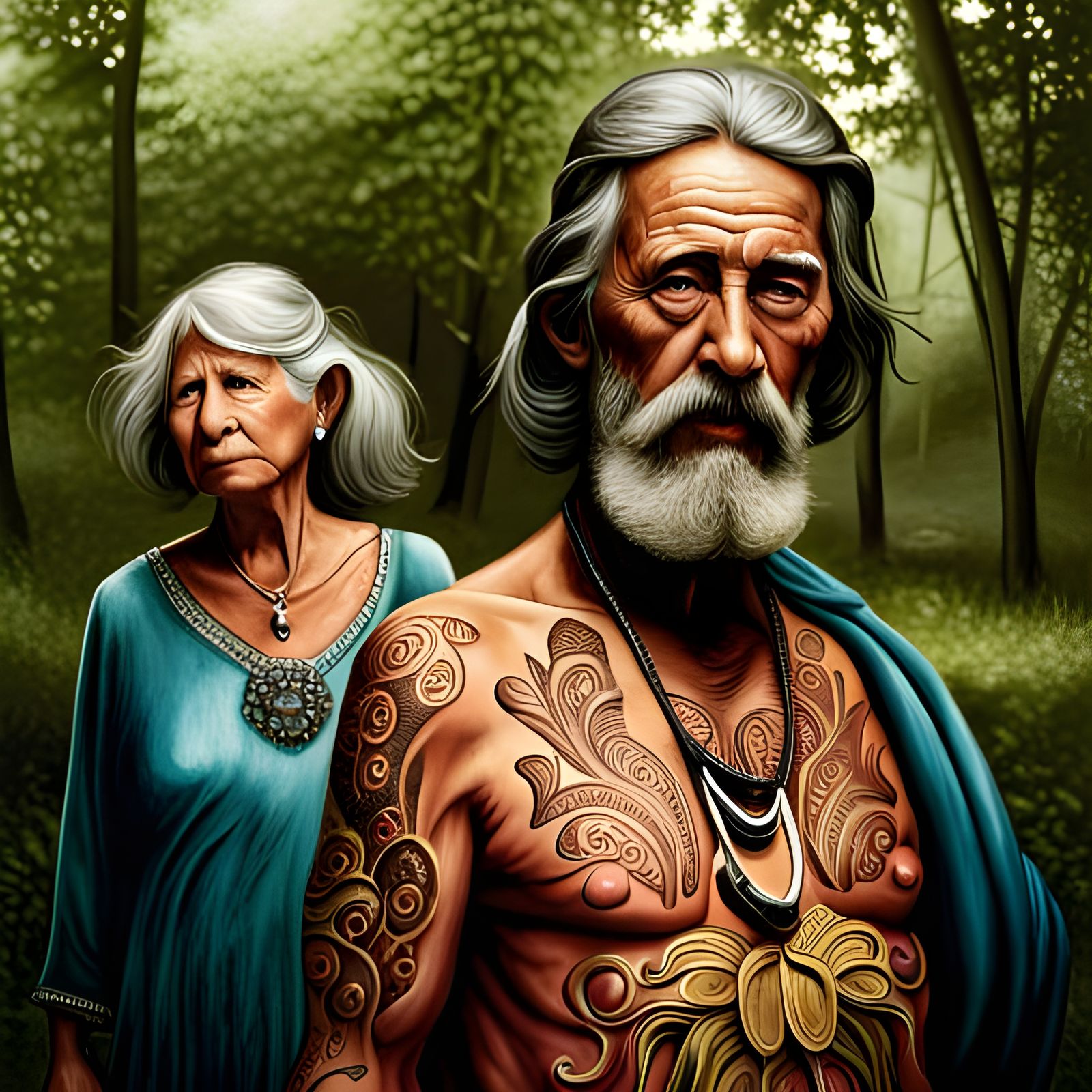 Insanely Detailed Photography Of A Old Hippie Couple In A Majestic Beautiful Fierce Intricate