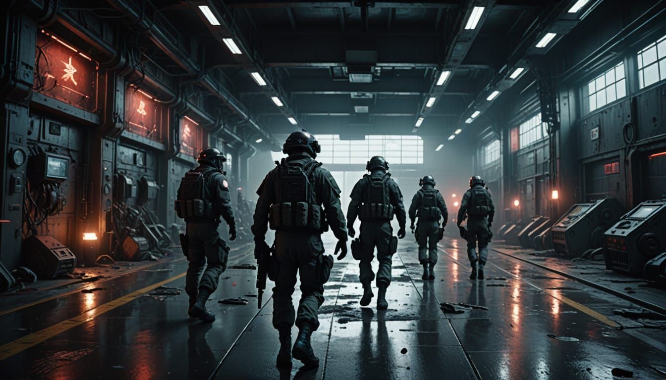 Dystopian Military Base in a Futuristic Metropolis - AI Art