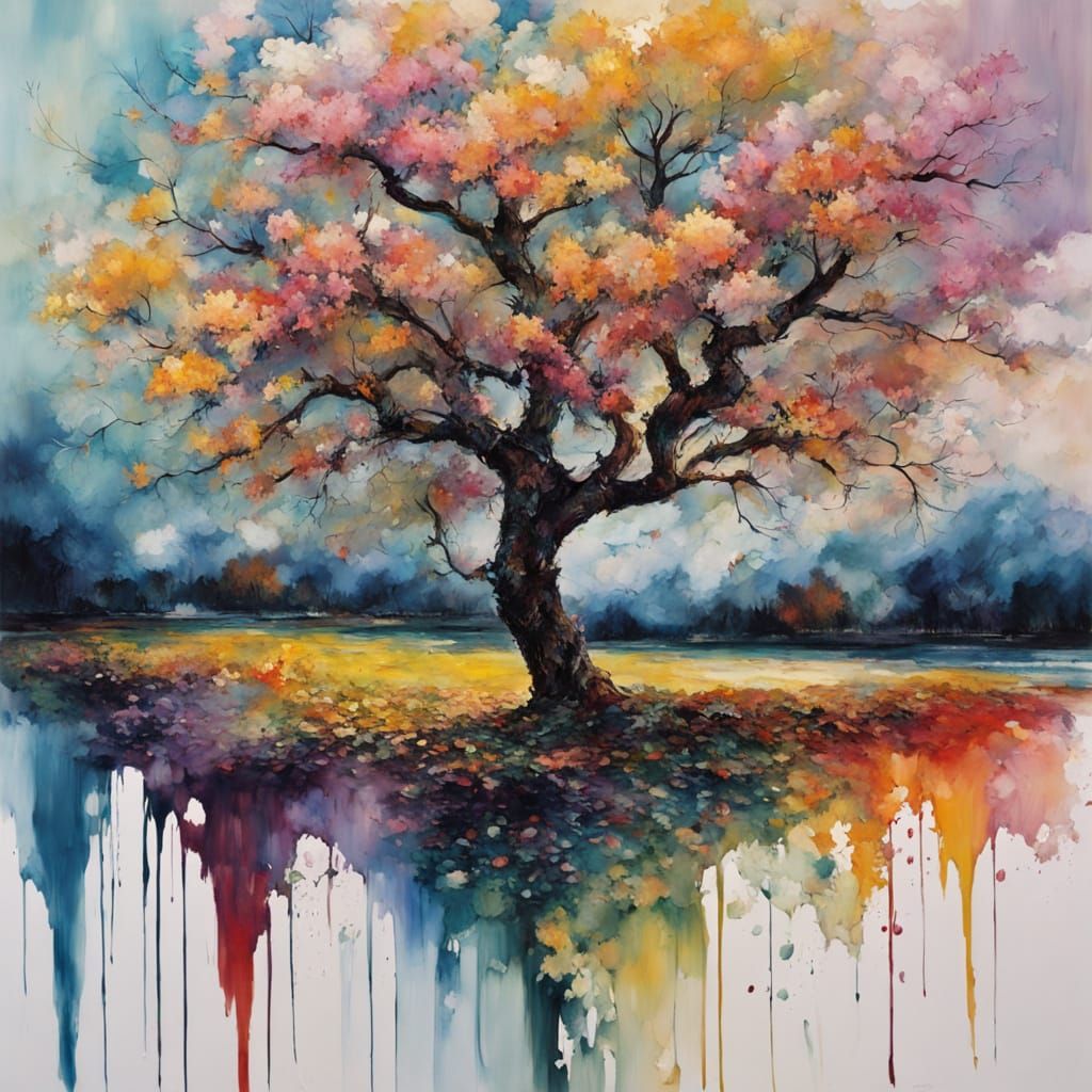 splash art, alcohol ink, spring landscape