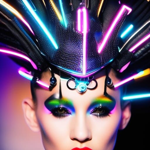 16k resolution, headshot of a model donning a couture cyberpunk ...