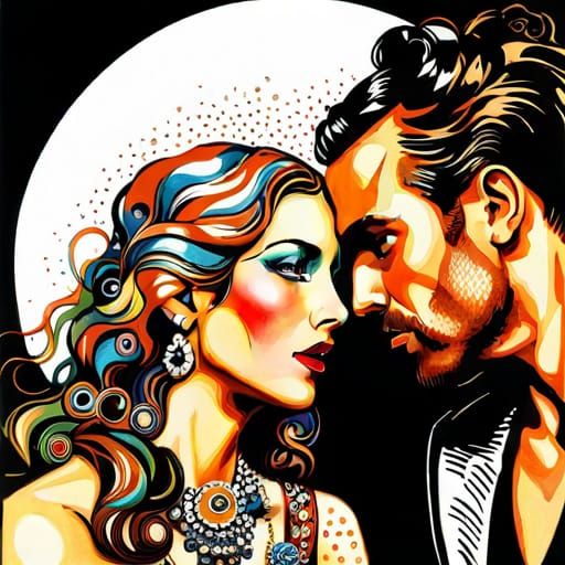 Black and white neon iridescent sparkling drawing in style of J. C ...