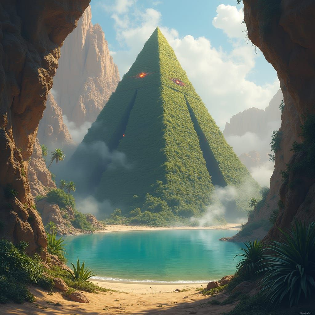 Robin Creation - Ancient Ziggurat in a Desert Oasis Radiate...