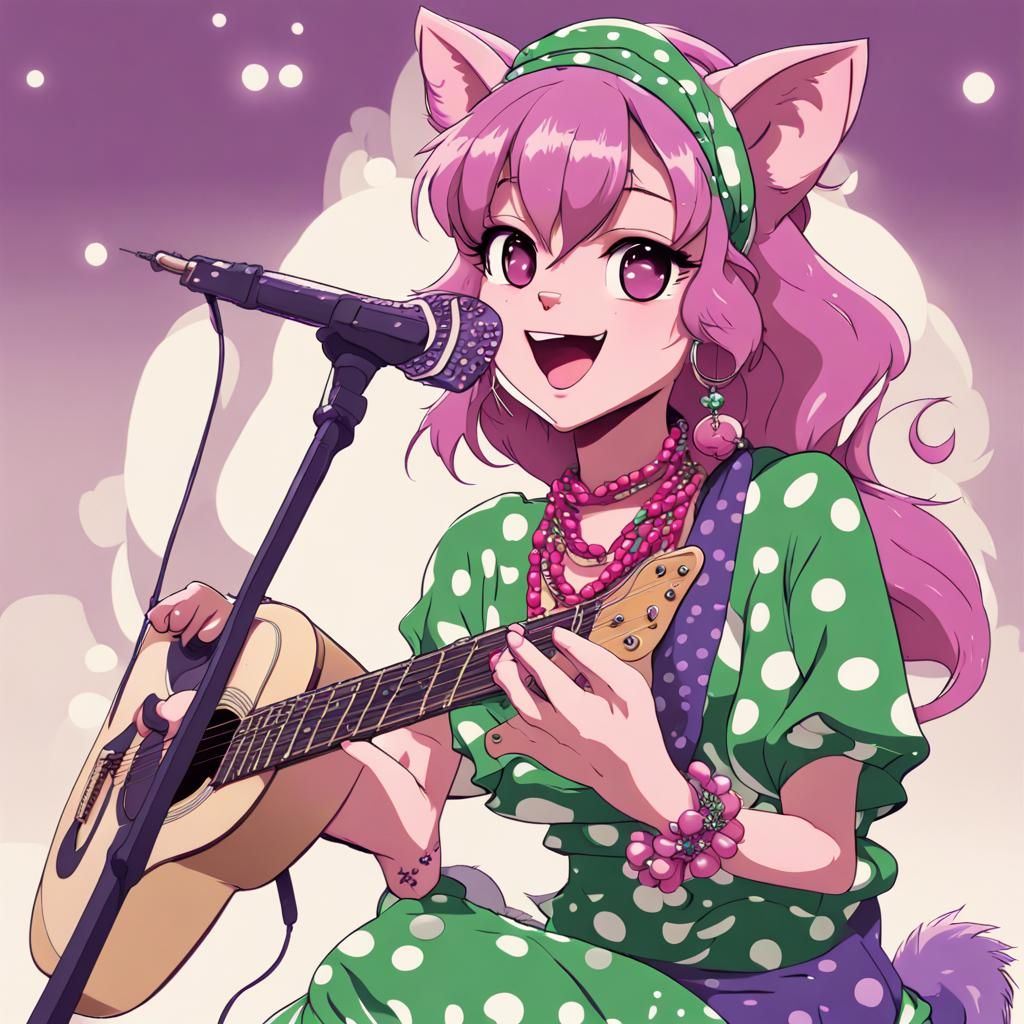 Anthropomorphic bohemian pink female cougar in purple bandana, green ...