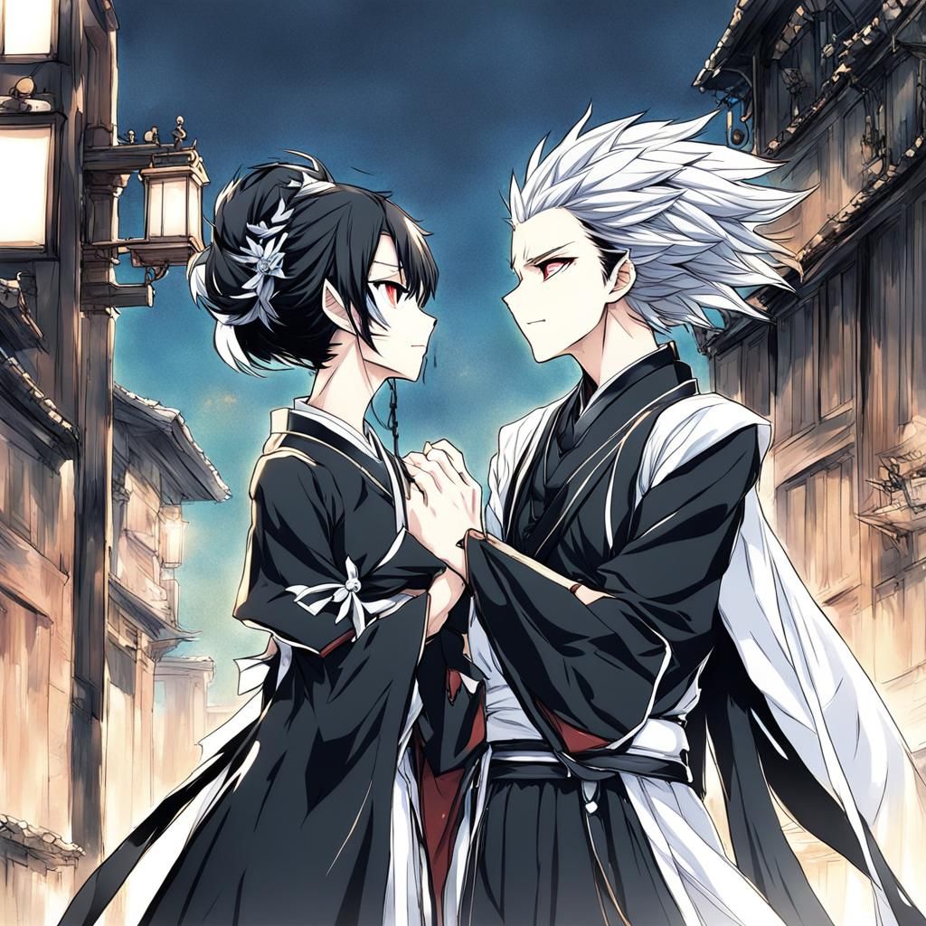 Lord Kuro carrying Miyo Saimori with the two of them romantically ...