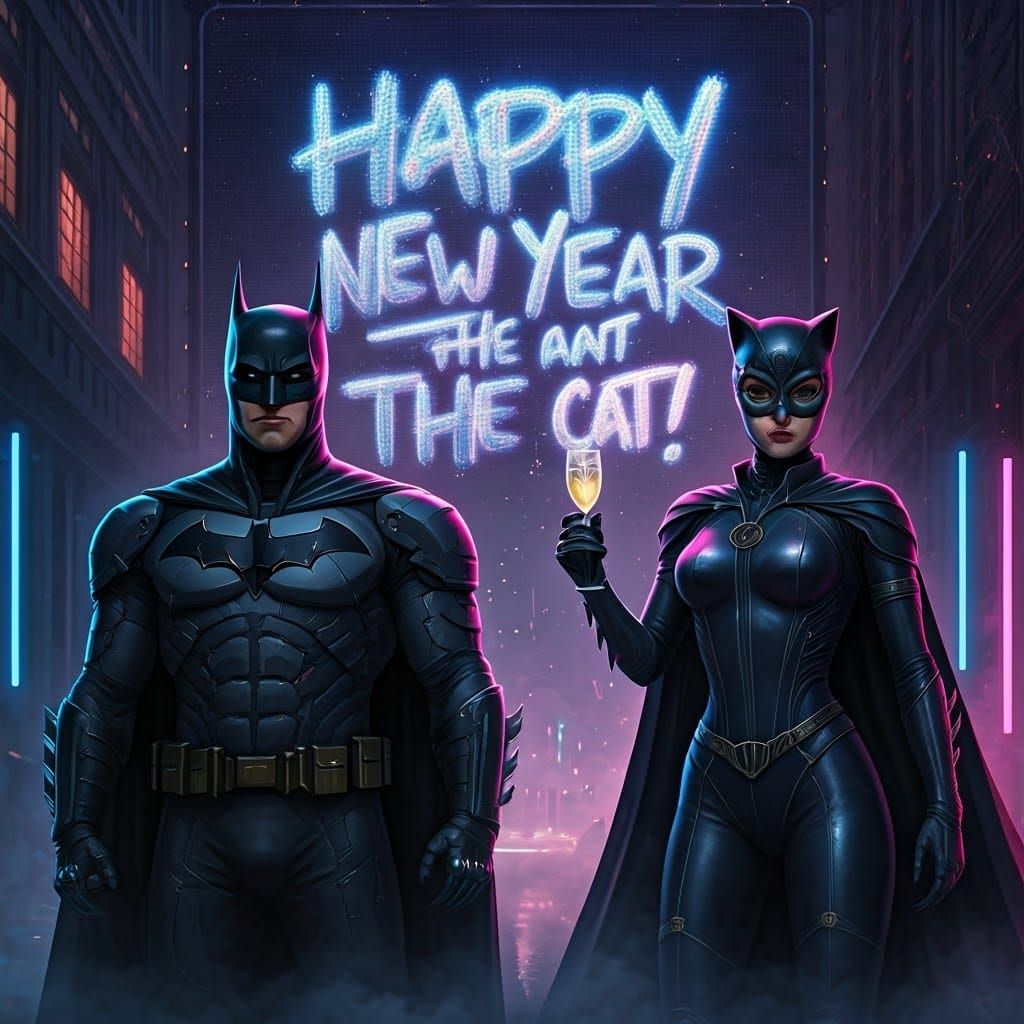 Futuristic Gotham City New Year's Celebration in N... - AI Art