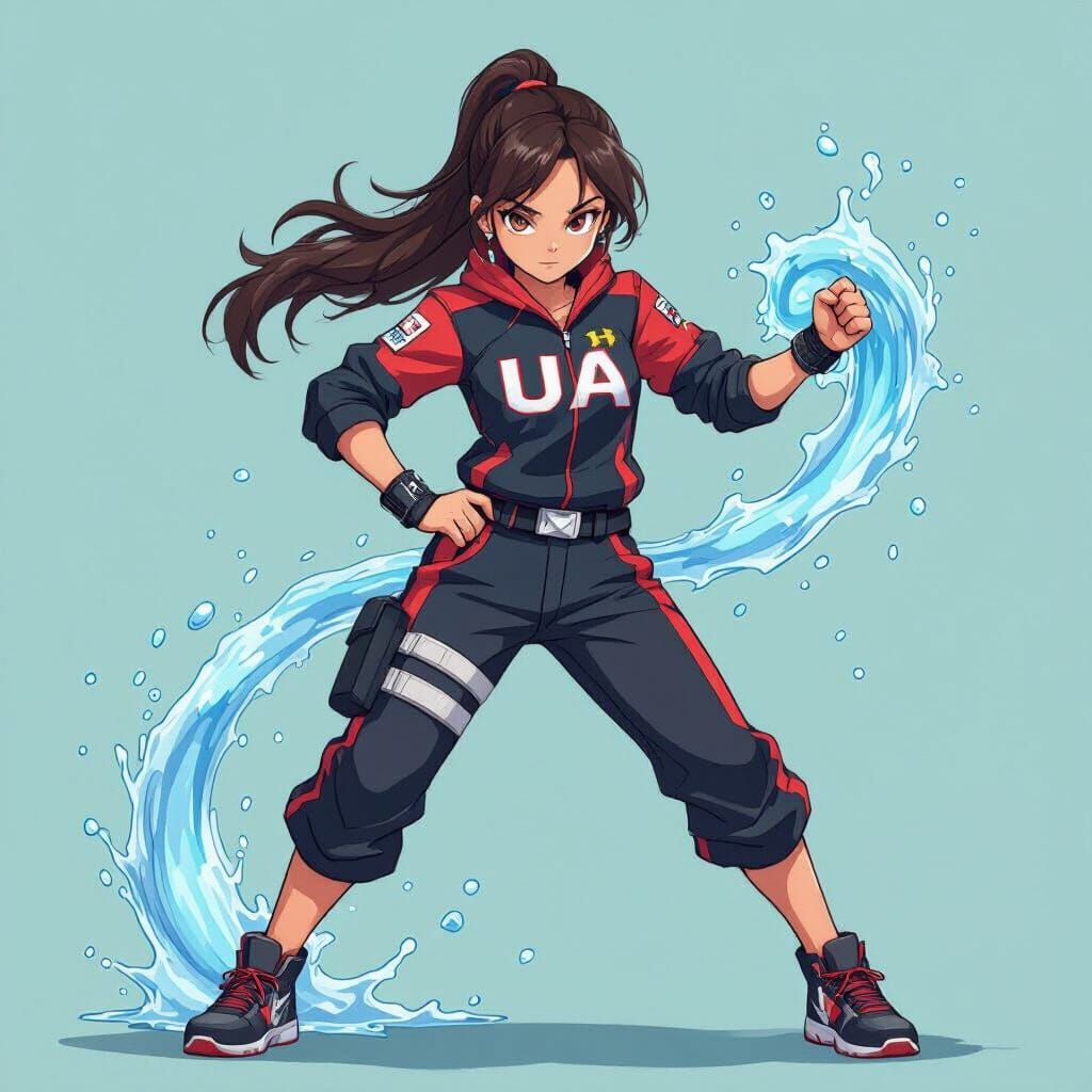 Confident Girl with Water Quirk in Anime Style - AI Art