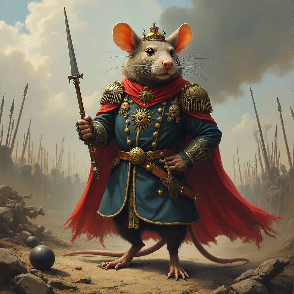 Regal Rat General Dominates War-Torn Battlefield i... - AI Art