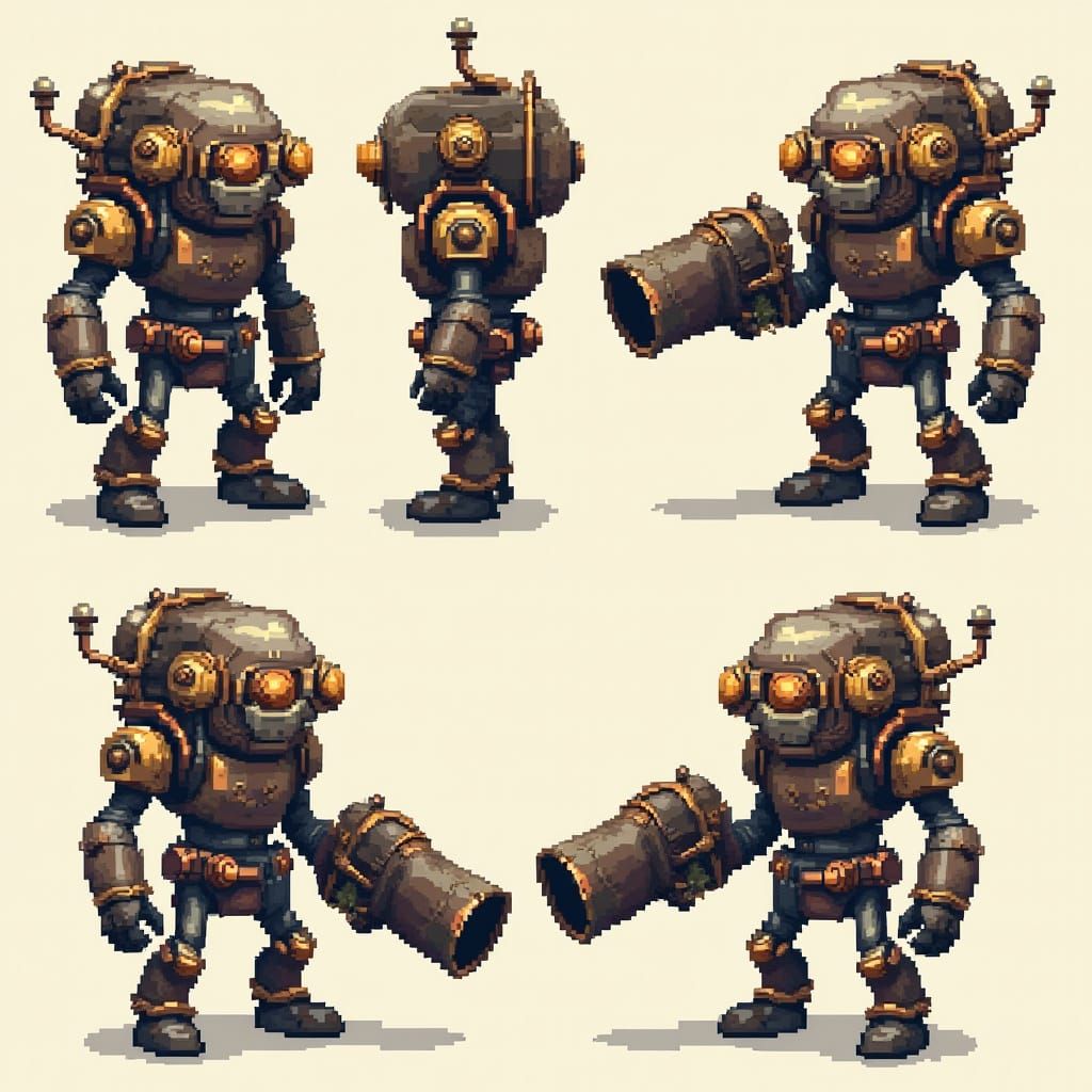 Steampunk War Machine Sprite in 2D Pixel Art - AI Art