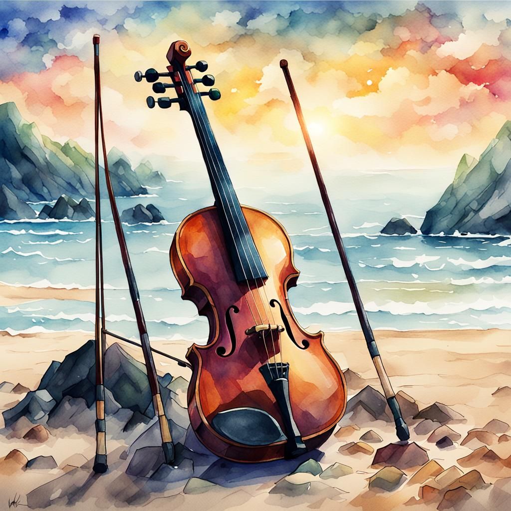 Violin on the beach - AI Generated Artwork - NightCafe Creator