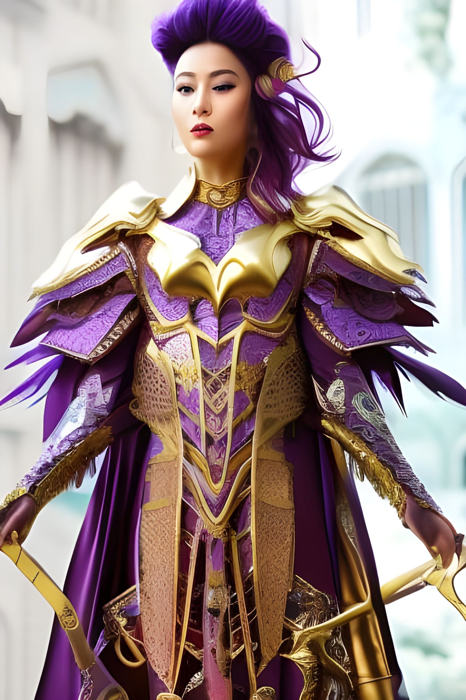 Full body portrait of a spectral-filigree Vector-Purple fashionista ...