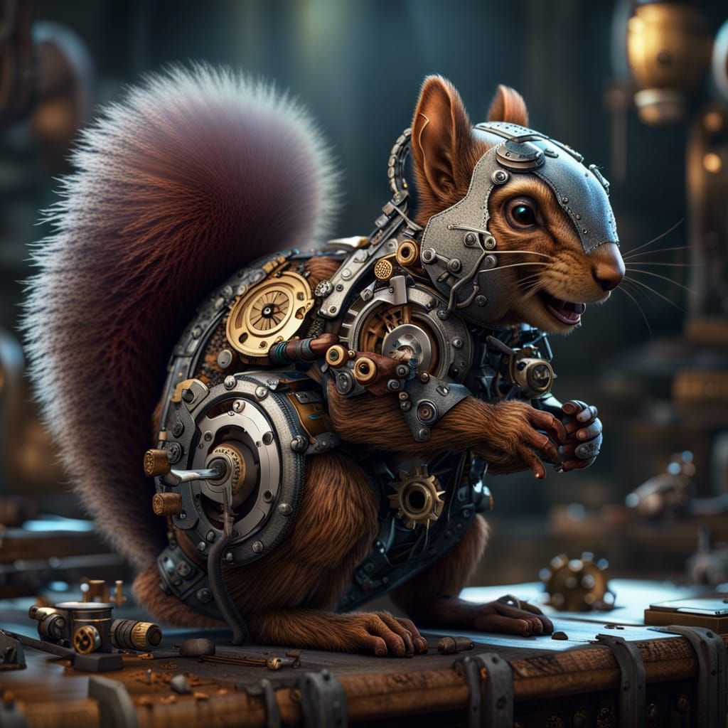 Squirrel with mechanical body parts - AI Generated Artwork - NightCafe Creator