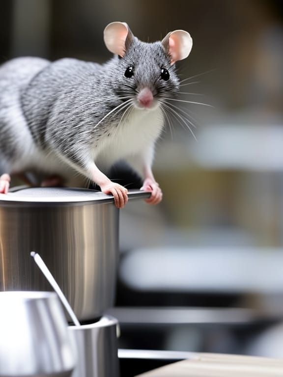 One white mouse working at a bar with a grey mouse Professional ...