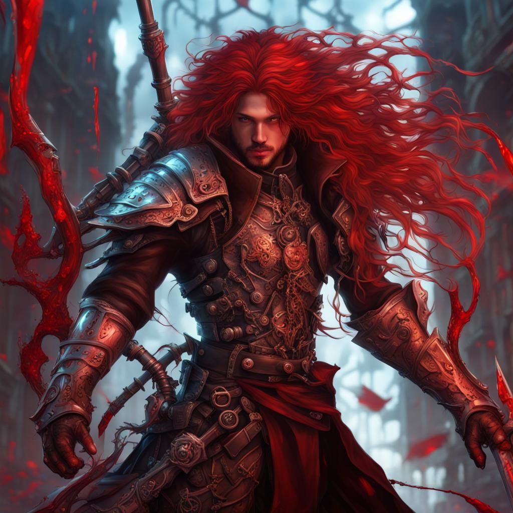 Druid cute, red hair, long curly, male, flesh torn off, ninja assassin ...