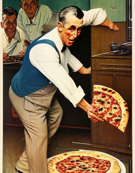 Norman Rockwell Dropping the Pizza - AI Generated Artwork - NightCafe Creator