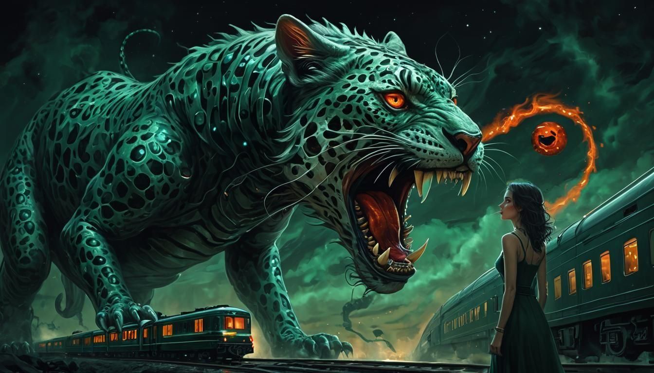 chimera female and a giant bloodthirsty toothy space leopard monster