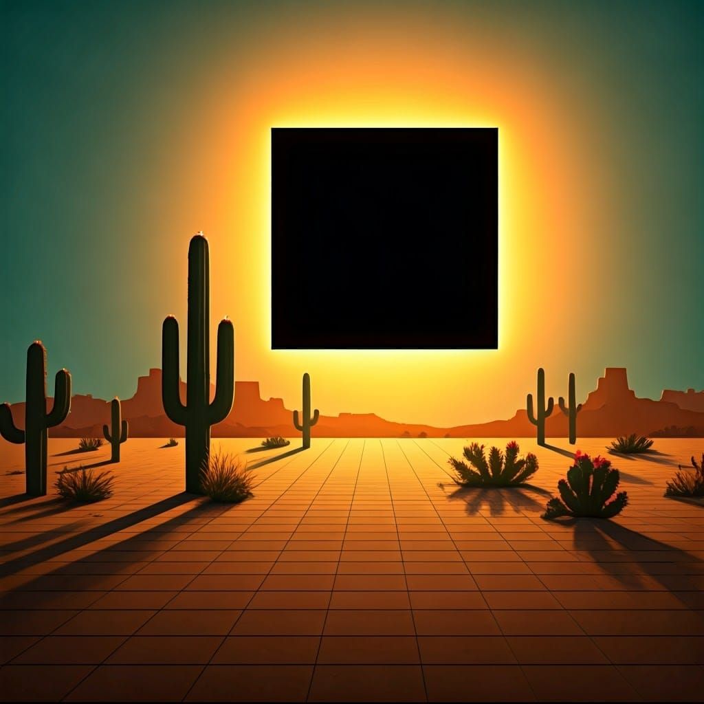 Square - Angular Square Sun Illuminates Pixelated Desert La...
