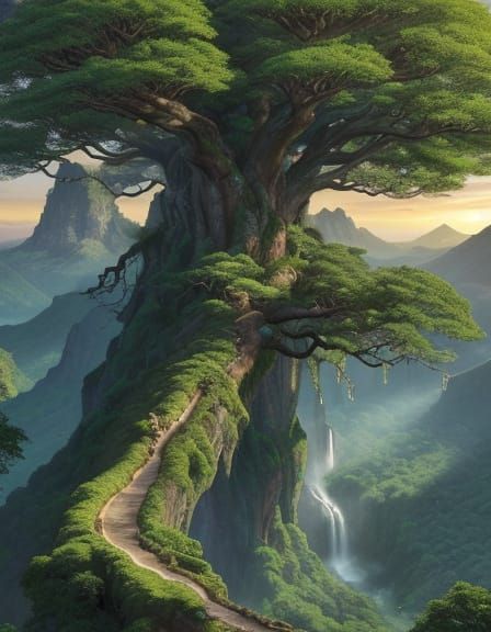 Majestic Tree of Life in Vibrant Landscape - AI Art