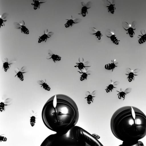 1950s black and white science-fiction film depicting alien bee people ...