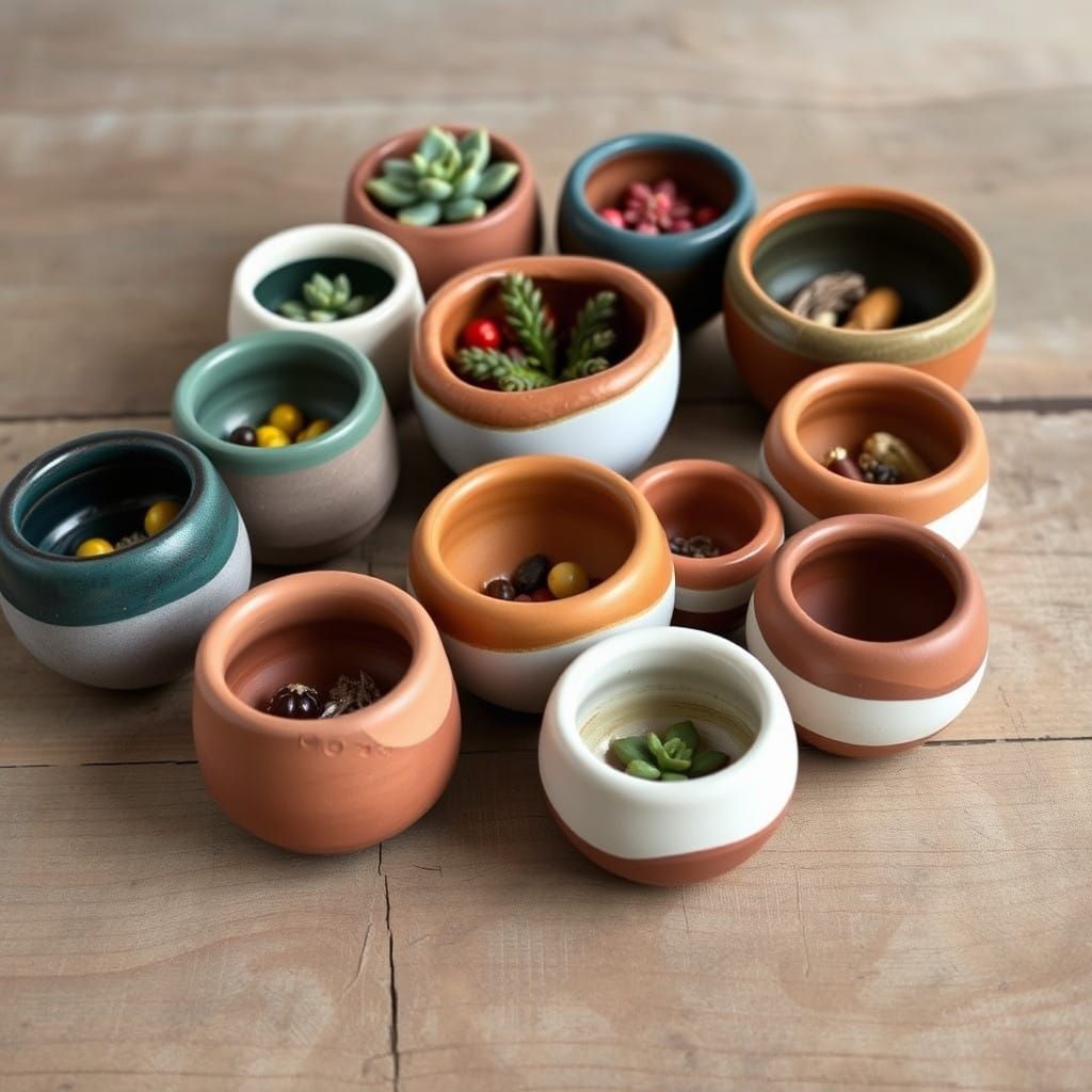 a collection of small, handcrafted pinch pots made entirely by hand ...