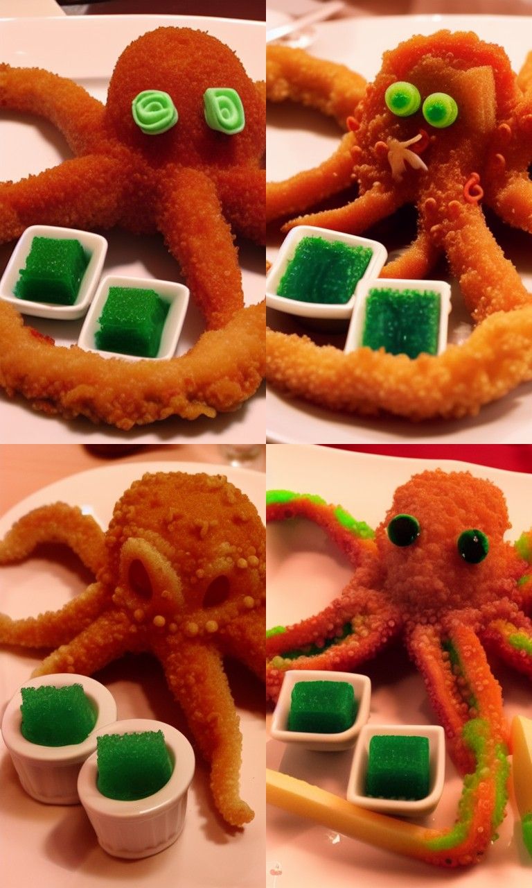 Breaded Octopus with Green Jello - AI Generated Artwork - NightCafe Creator