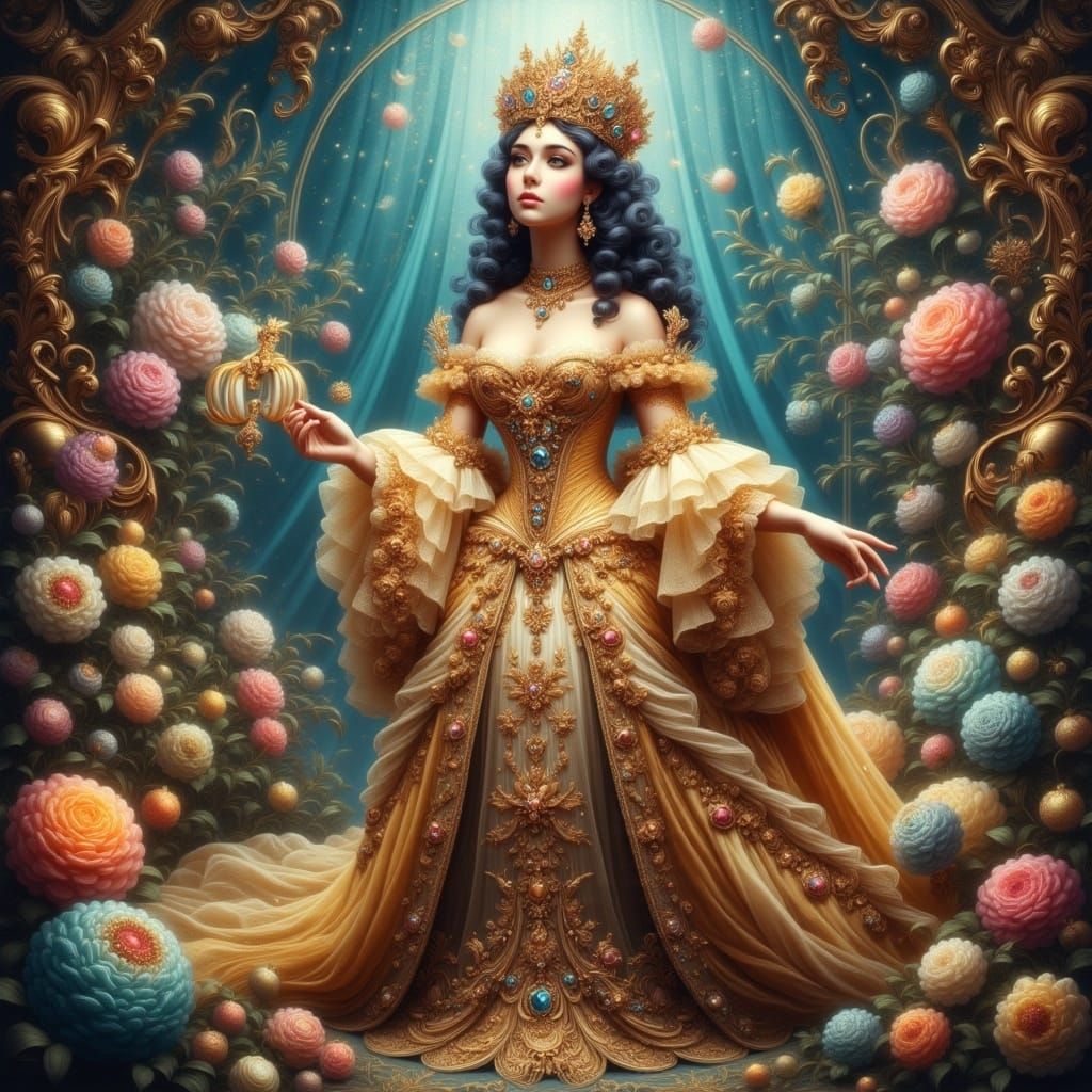 THE QUEEN OF THE NIGHT with gold swirls in Rococo extravagant style ...