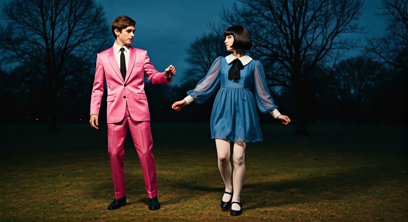 Young Mod Couple Dancing Under Moonlight on Hampst... - AI Art
