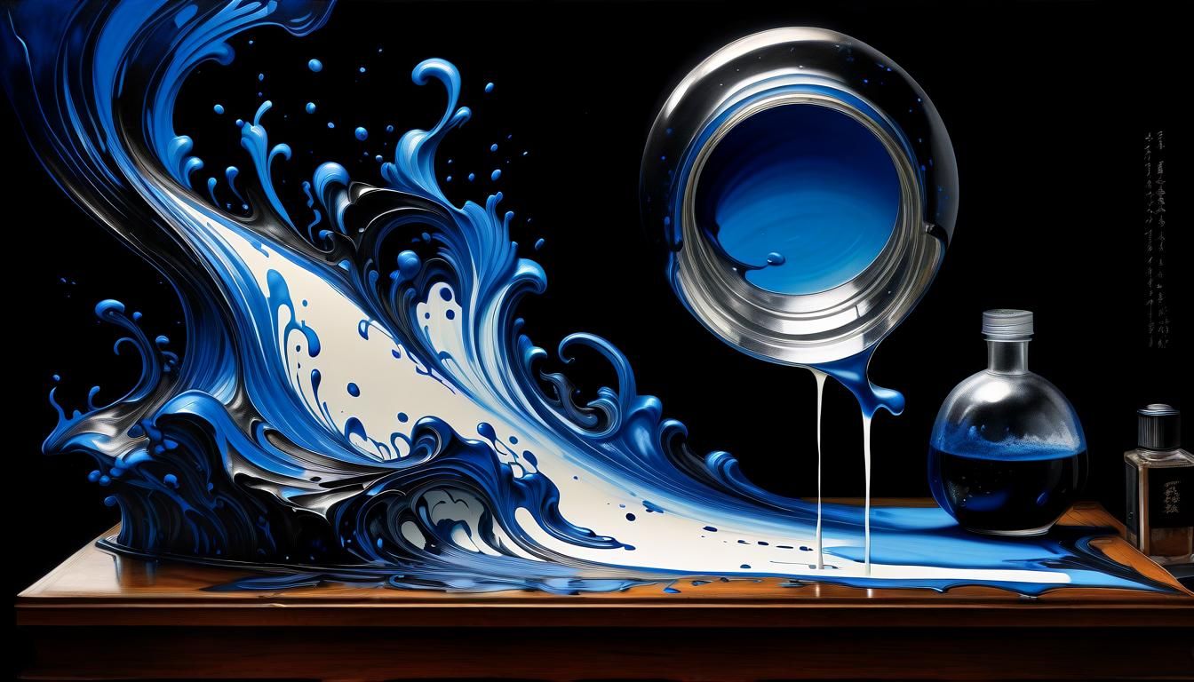 Blue Chrome black Ink flow: 8k resolution photorealistic masterpiece ...