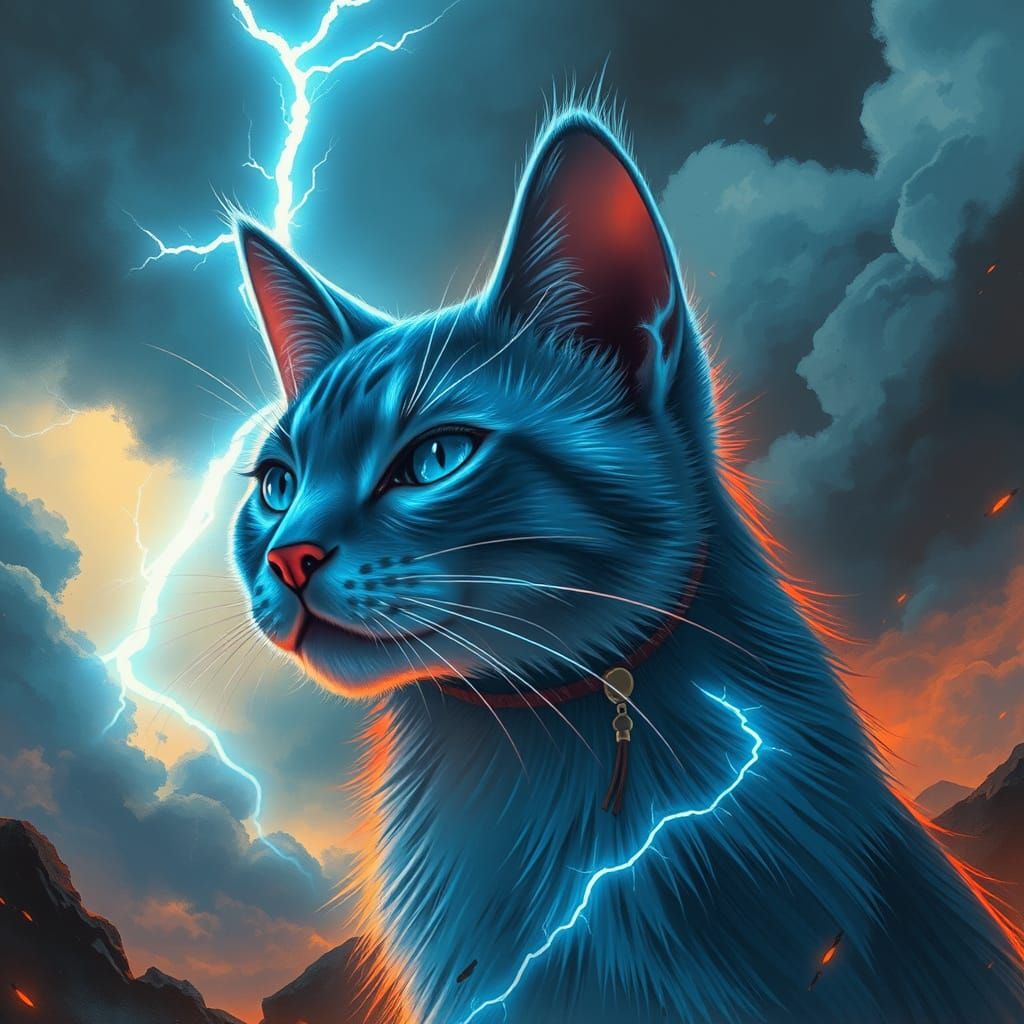Lightning cat - Electric Feline Unleashed Amidst Cosmic Stor...