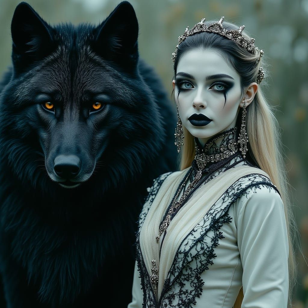 Gothic woman with a wolf - Gothic Woman in Victorian-Inspire...