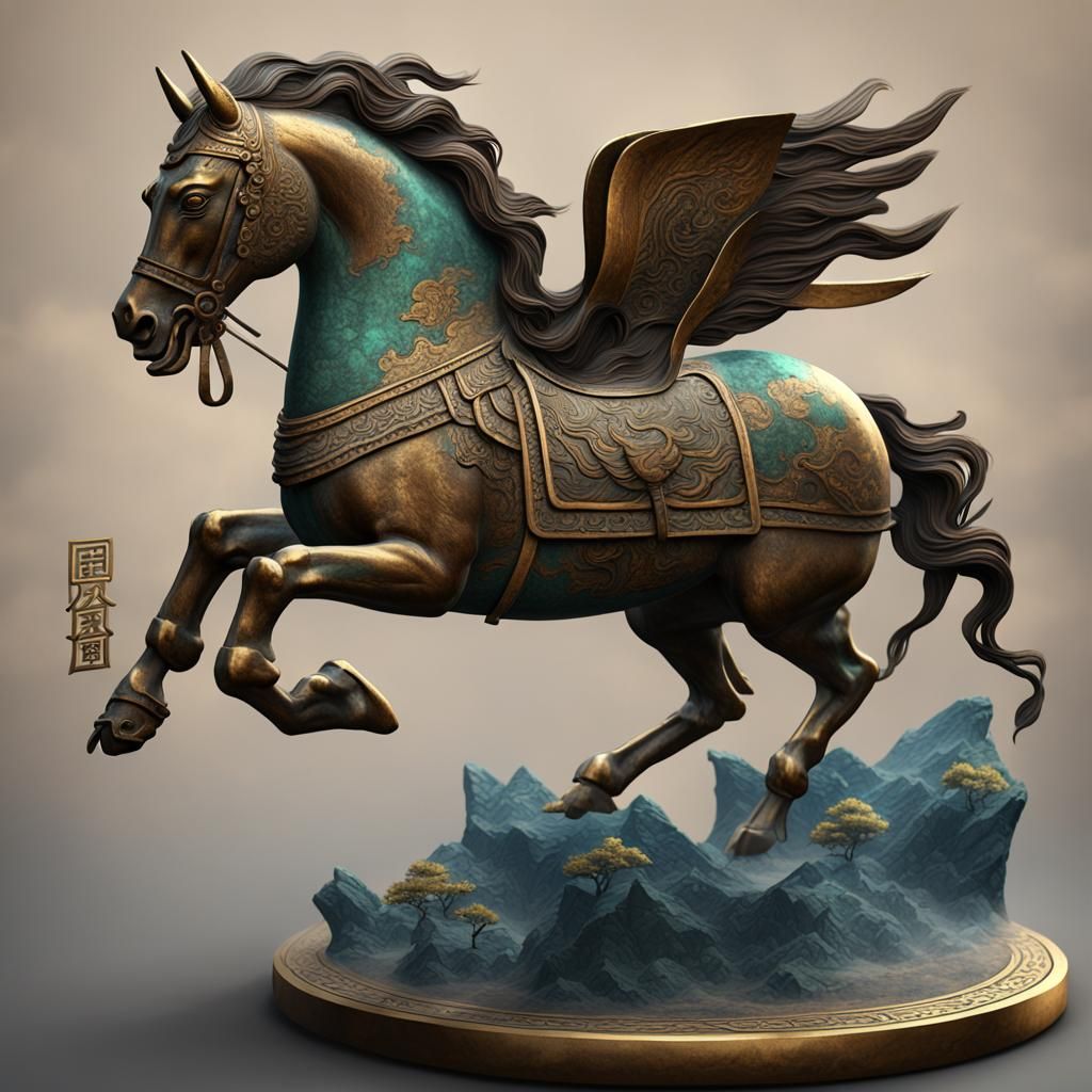 A Chinese Han dynasty bronze flying horse statuette - AI Generated ...