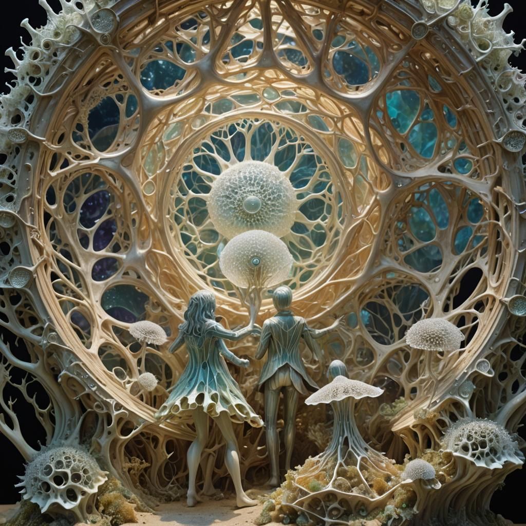 Among a scene of mystical abstract otherworldliness, radiate two ...