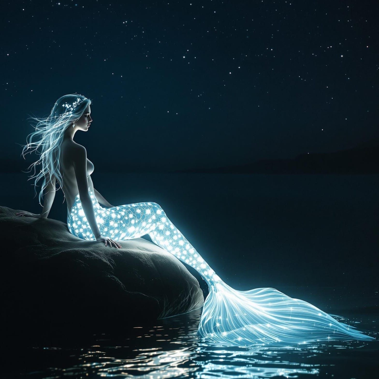 Bathed in Light - Ethereal Mermaid Illuminated by Radiant Wh...