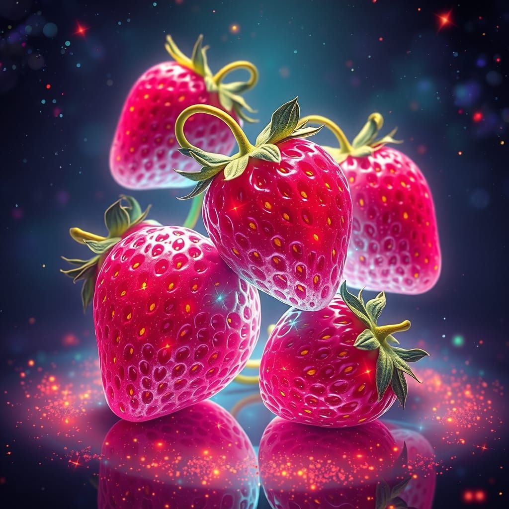 glowing strawberries - Cosmic Strawberry Bloom in Vibrant H...