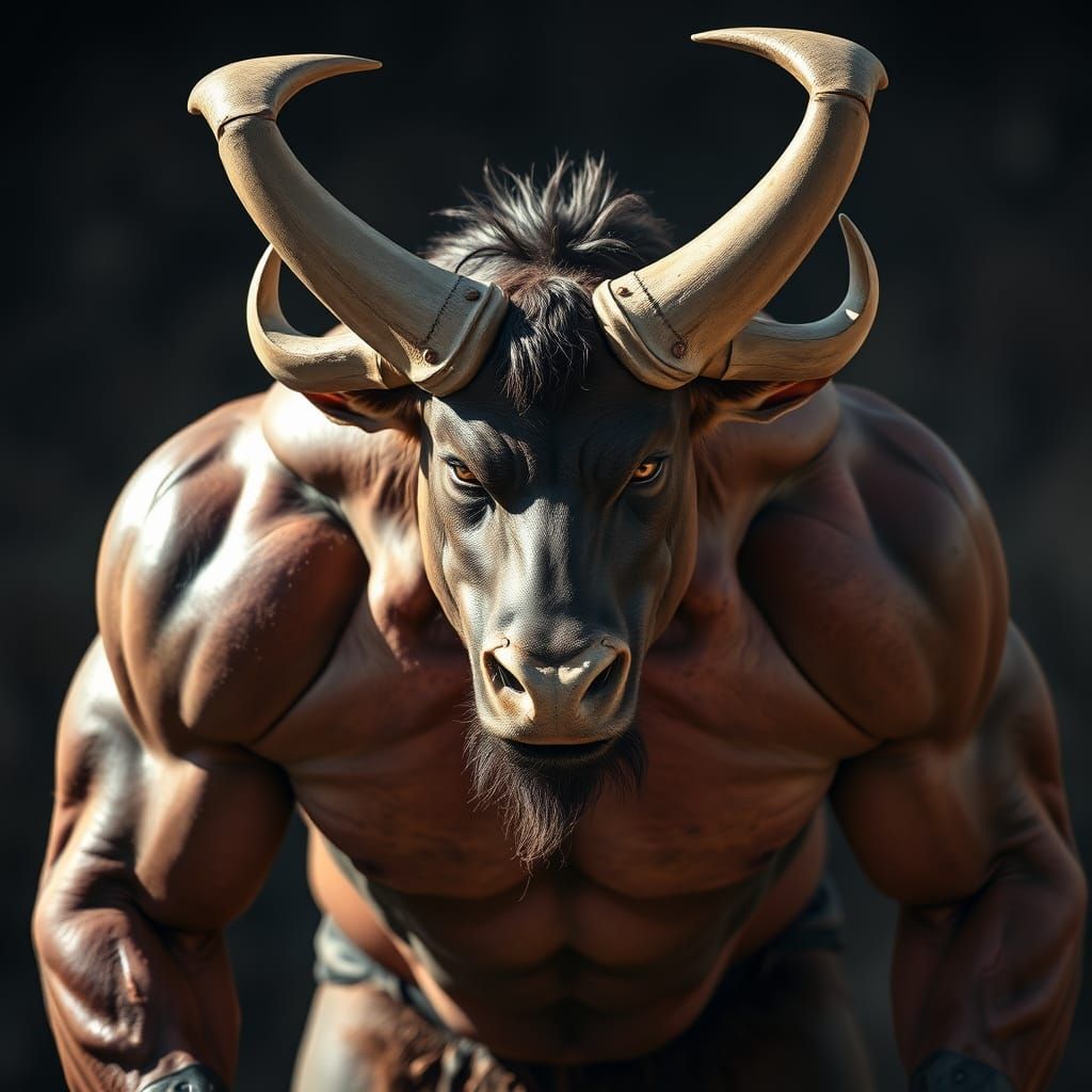 angry minotaur - Muscular Minotaur with Fierce Expression
