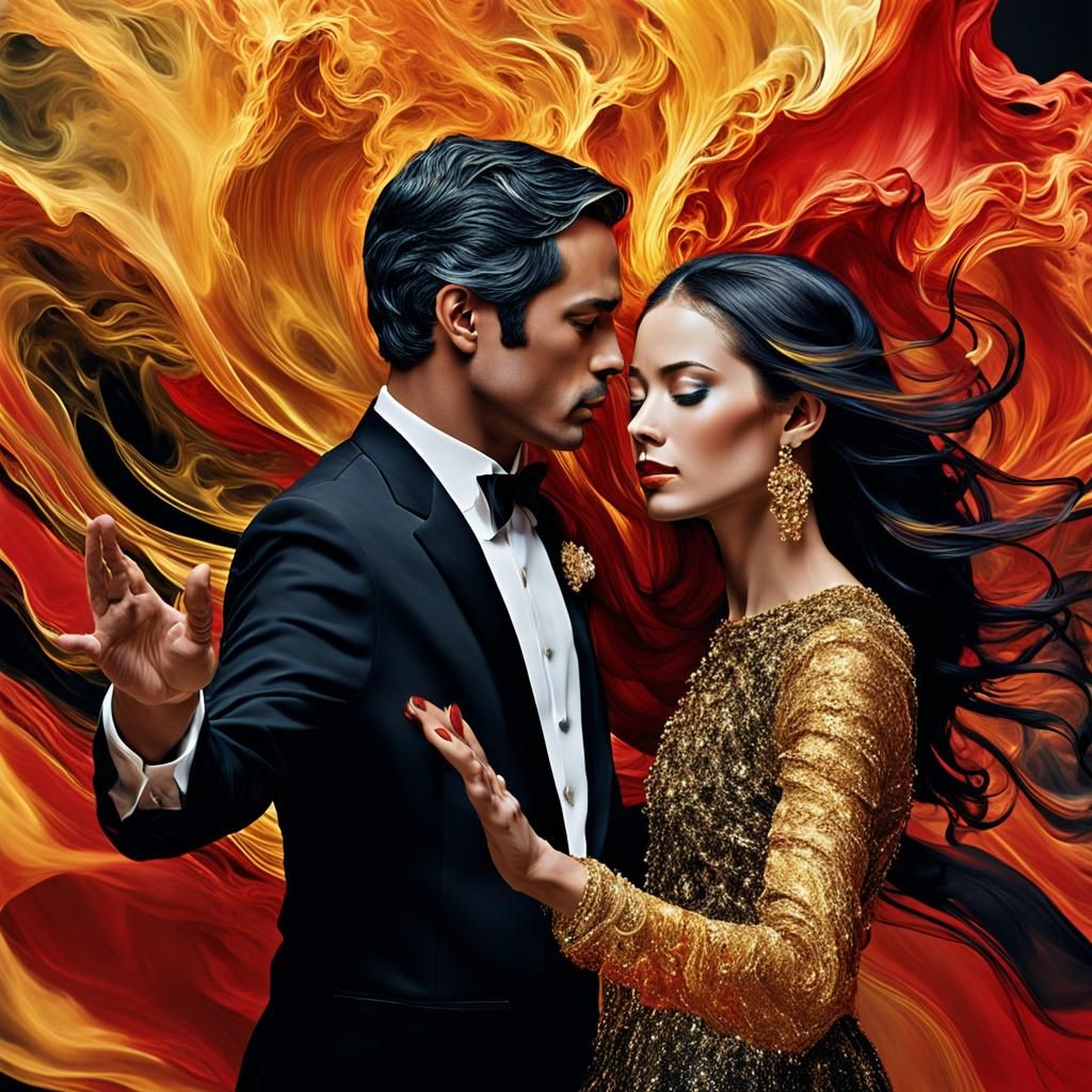 Acrylic smoke in gold. Painting cascading colors red, gold and black in ...