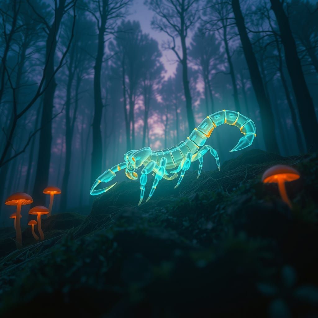 Twilight Mysticism: Glowing Scorpion in Ethereal F... - AI Art