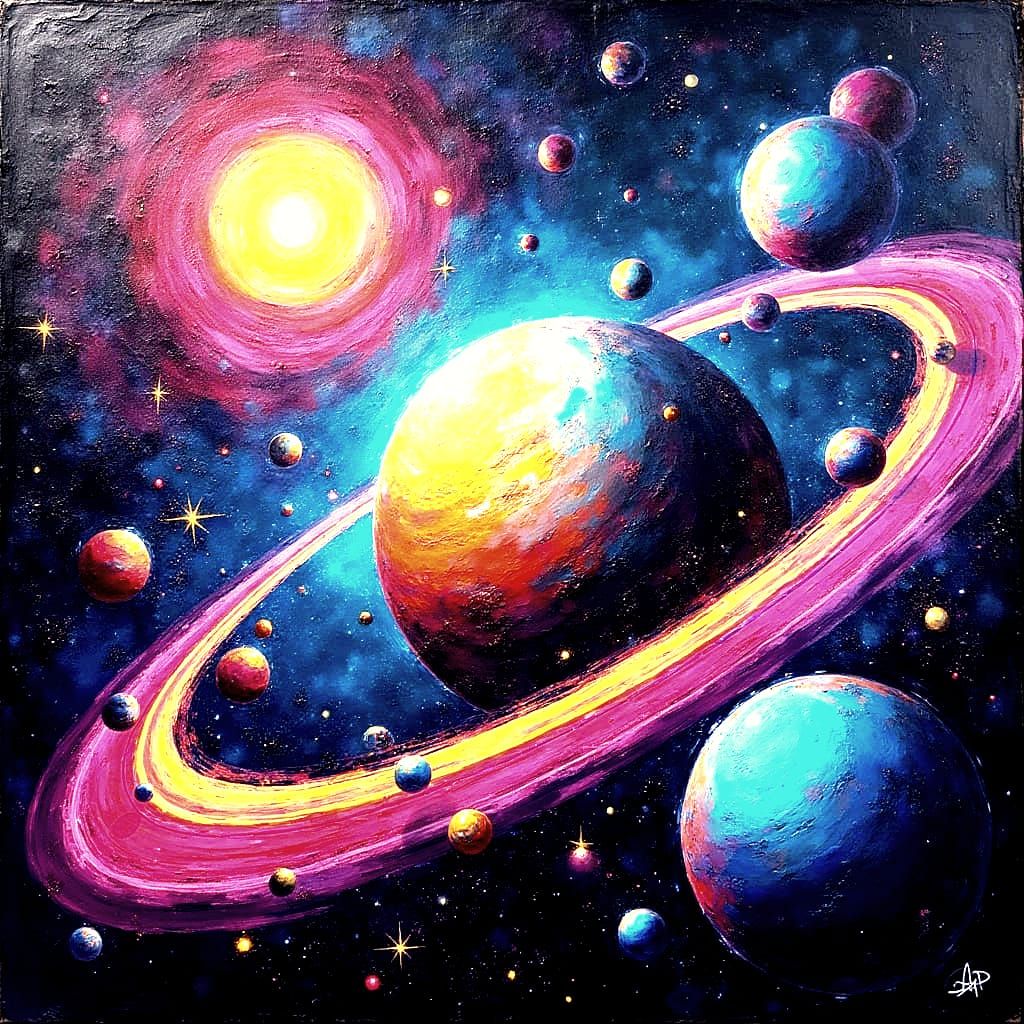 Neon Solar System: Graffiti Art with Glowing Stars - AI Art