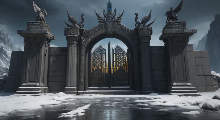 Valhalla gates Infront of it heimdall the gatekeeper stands ready to ...