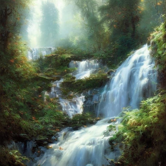 "" waterfall Reflection Landscape!!!" a breathtaking artwork by Jean ...