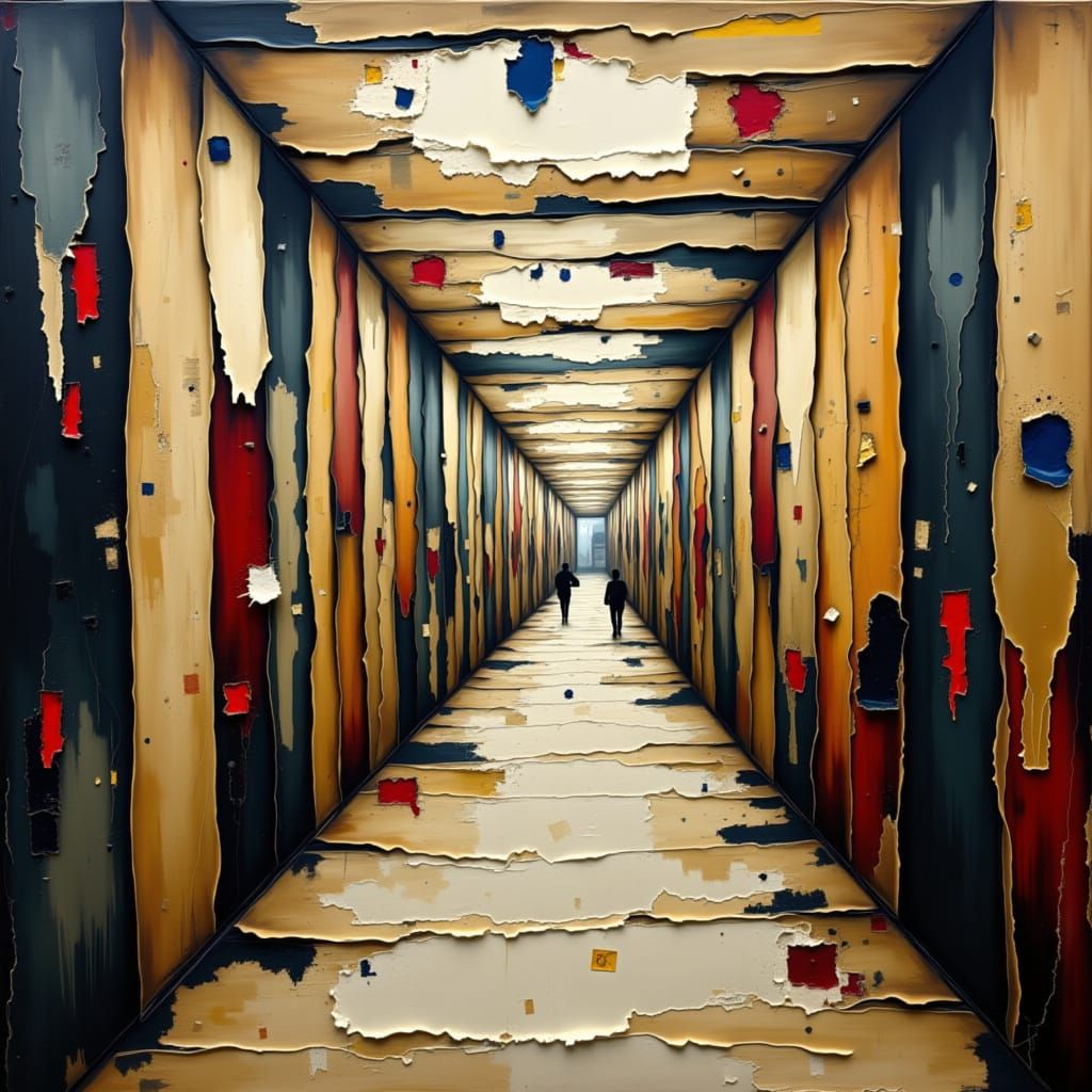 Abstract View of a Bustling Dorm Hallway - AI Art