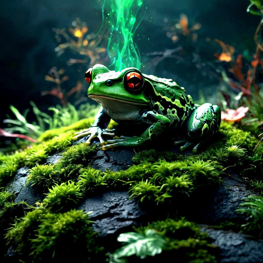 A Prophet Frog - Futuristic Frog Ascends Under Night Fog
