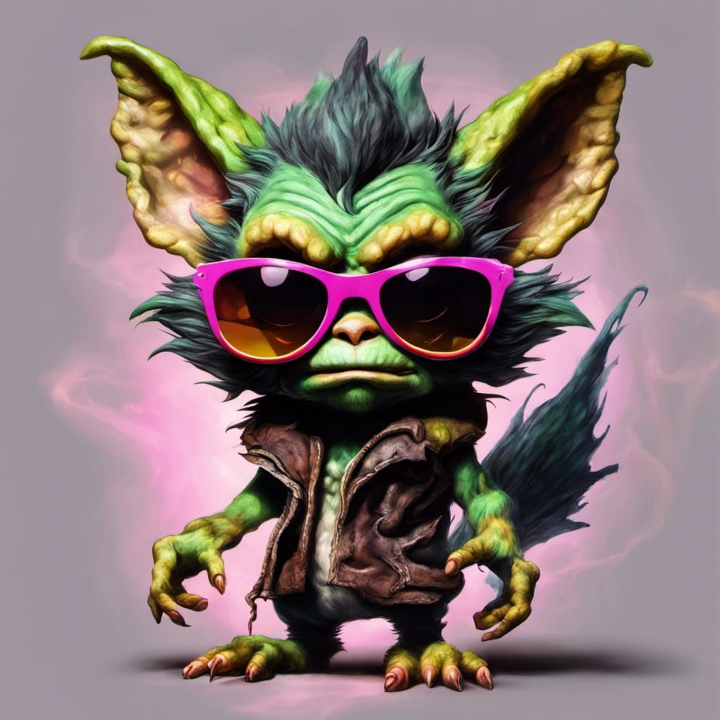 Gremlin - Small pesky little monster with pointy ears smoking and ...