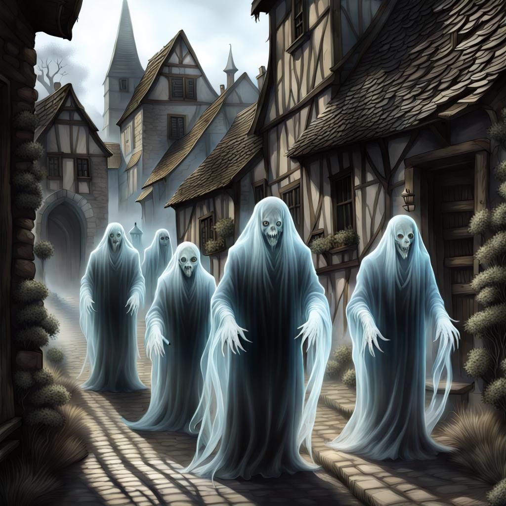 An army of ghosts haunting a medieval village - AI Generated Artwork ...