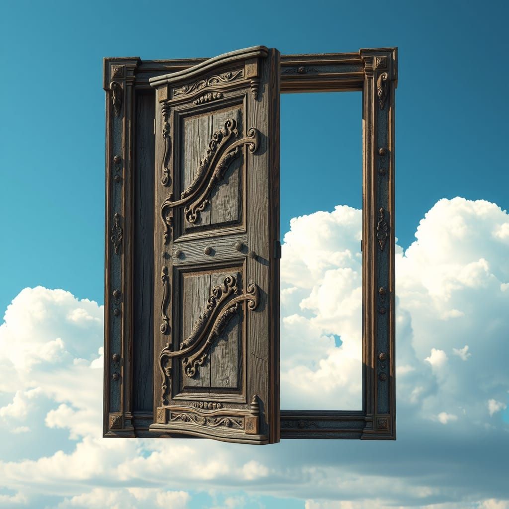 A door floating in the sky - Rustic Door Floating in Surrea...