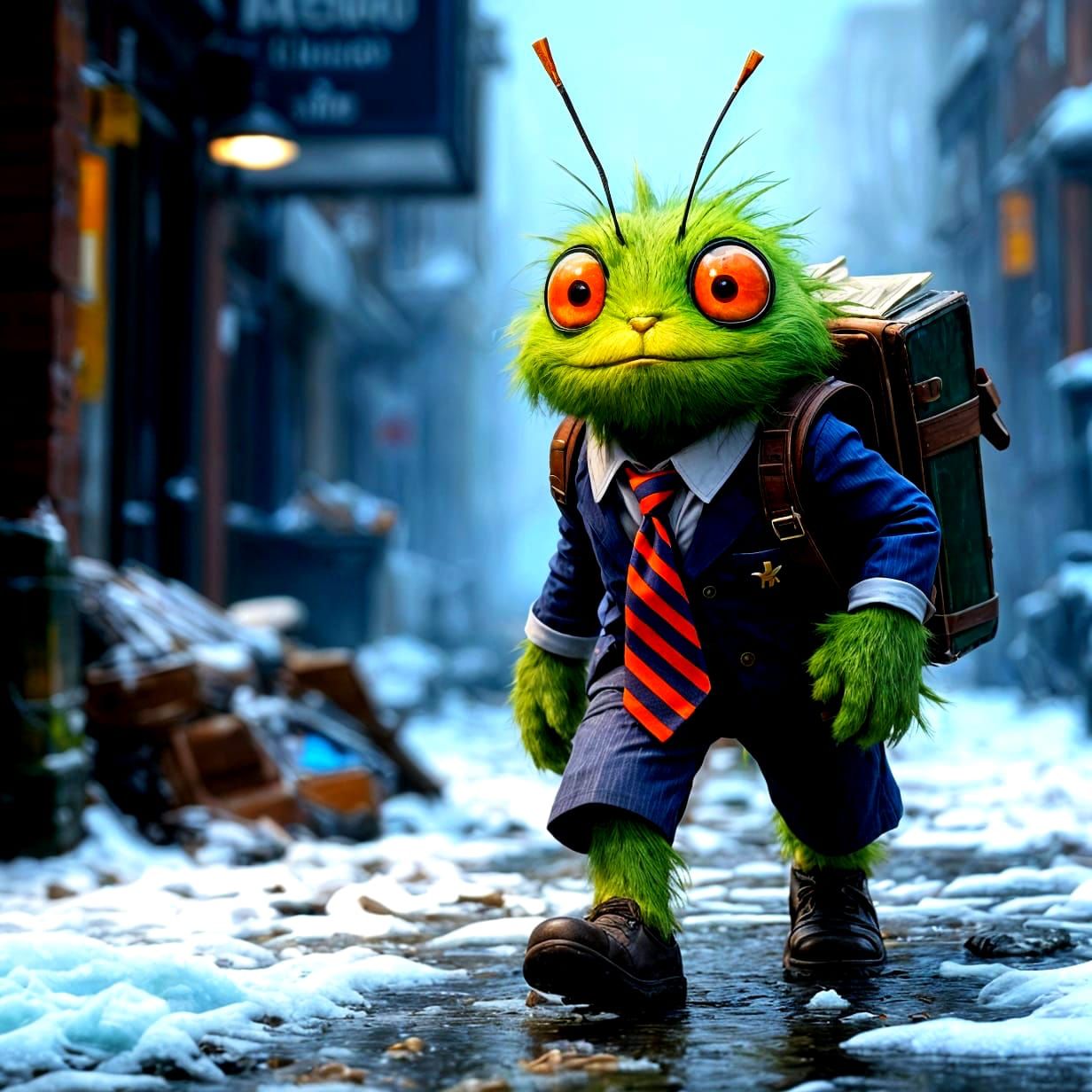 Walking to School - Chibi Grasshopper Student Walks to Schoo...