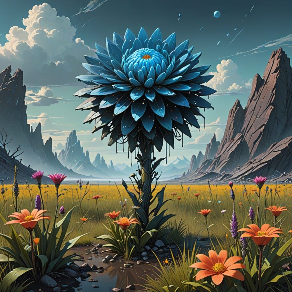 A Crystal Flower Blooms in a Desolate, Post-Apocal... - AI Art